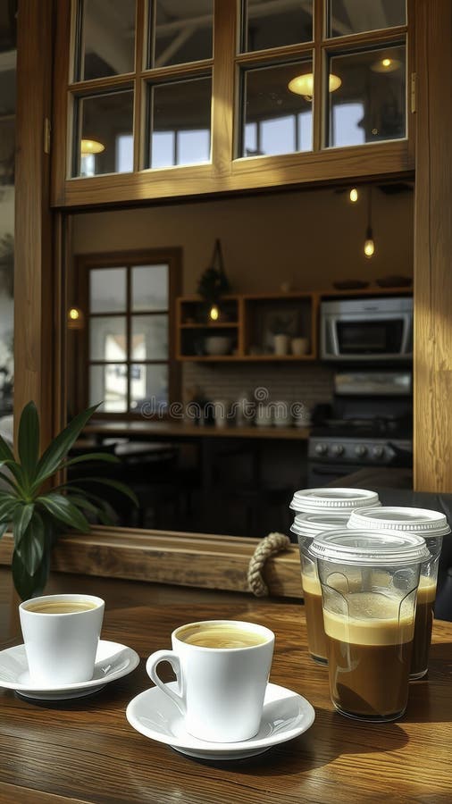 Rustic Window and Plastic Cups in a Cozy Coffee Shop for a Warm Morning ...