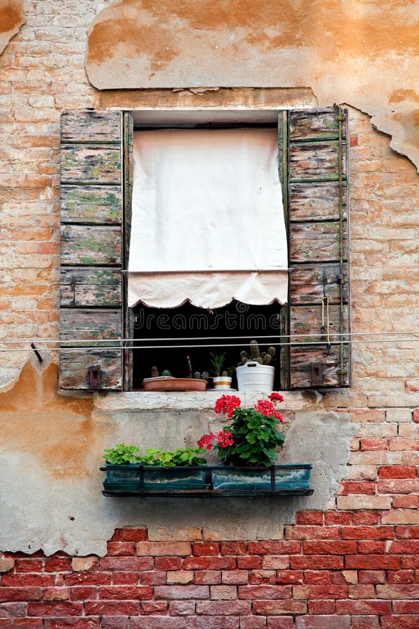 Rustic Window with Shutters in Old Venice House Stock Photo - Image of ...