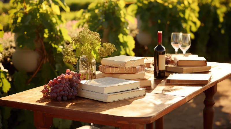 Rustic wine books stock illustration. Illustration of outdoor - 374971848