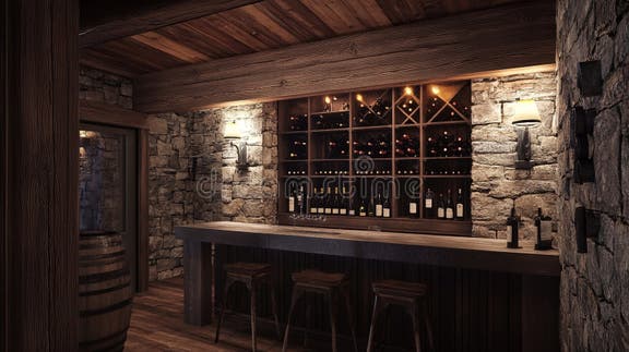 Rustic Wine Cellar Bar with Stone Walls. Stock Image - Image of rustic ...