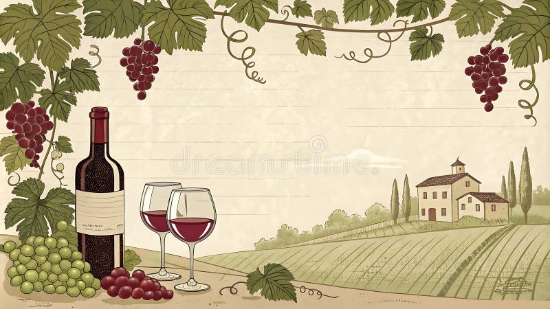 Rustic Wine Festival Scene with Vineyard and Grapes for Celebration ...