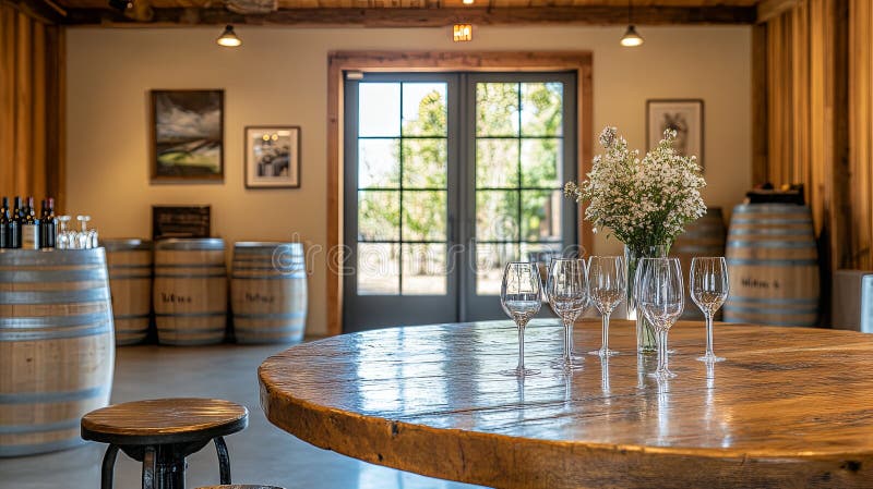 A Rustic Winery with a Tasting Room Featuring Wooden Tables and Wine ...