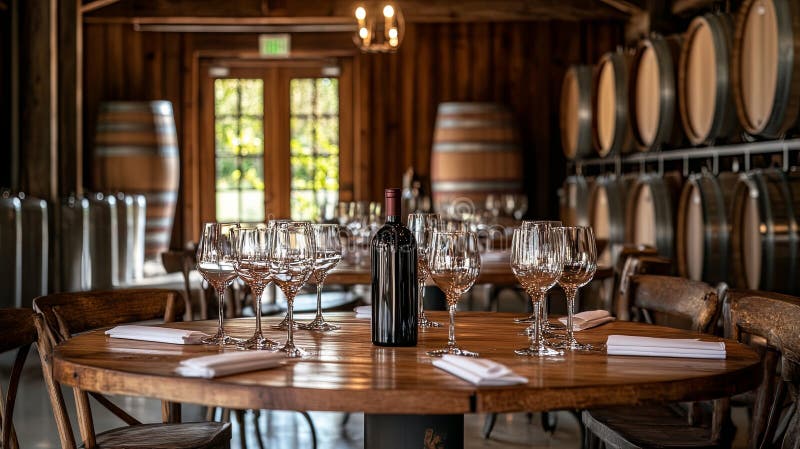 A Rustic Winery with a Tasting Room Featuring Wooden Tables and Wine ...