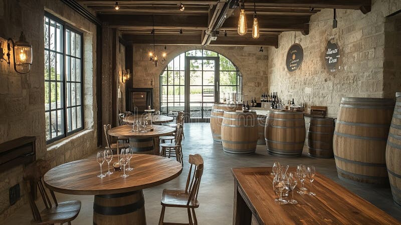 Rustic Winery Tasting Room Featuring Wooden Tables Wine Stock Photos ...