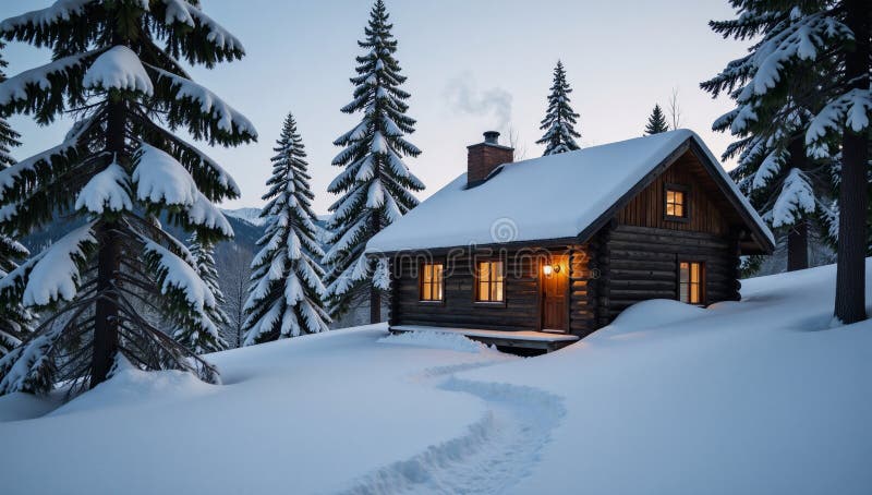 A Rustic Winter Cabin Buried Under Fresh Snowfall Stock Illustration ...