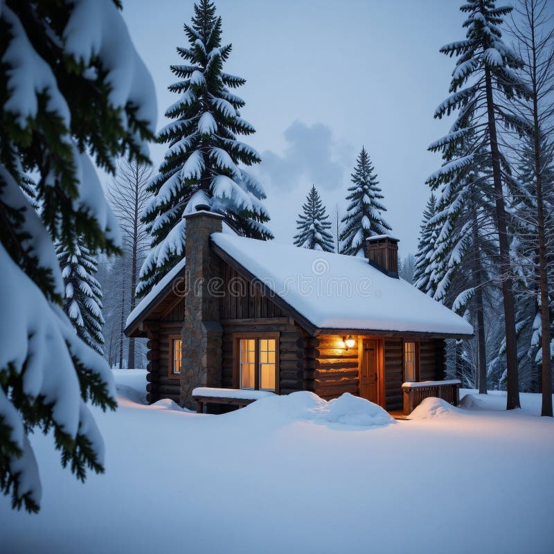 A Rustic Winter Cabin Buried Under Fresh Snowfall Stock Illustration ...