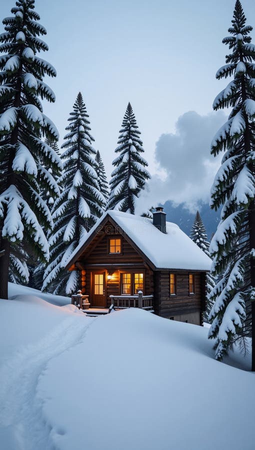 A Rustic Winter Cabin Buried Under Fresh Snowfall Stock Illustration ...