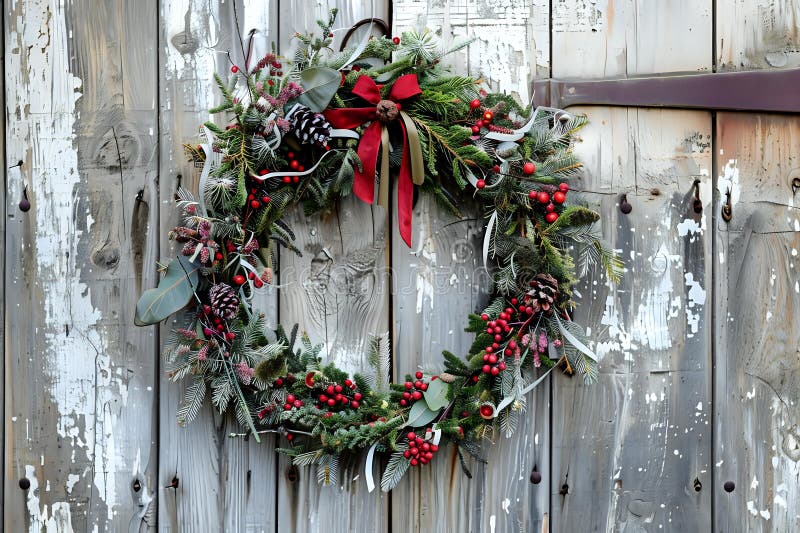 Rustic Winter Wreath on Weathered Wood Stock Illustration ...