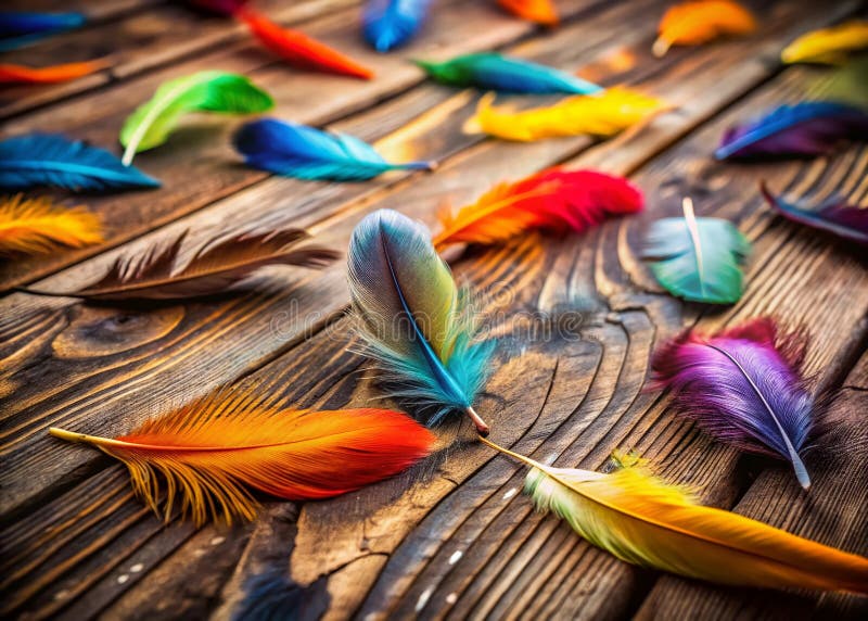 Rustic Wood Background with Delicate Bird Feathers a Natural Texture ...