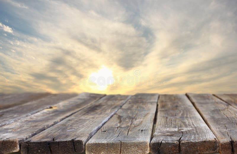 Rustic Wood Board in Front of Sky with Clouds Stock Photo - Image of ...
