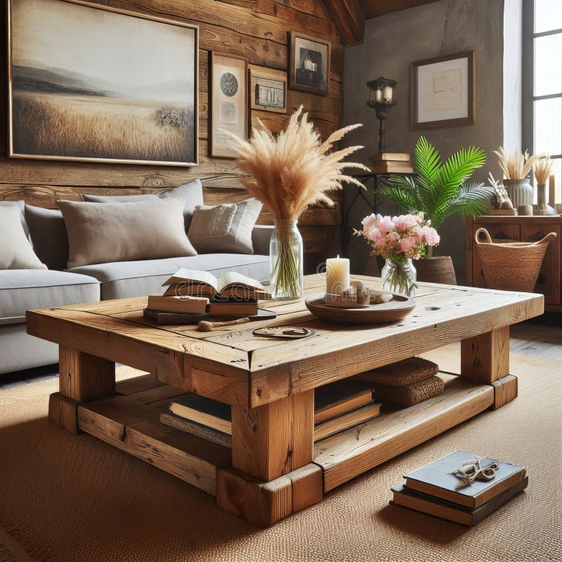 53 90. Rustic Wood Coffee Table - a Solid, Wooden Coffee Table Stock ...