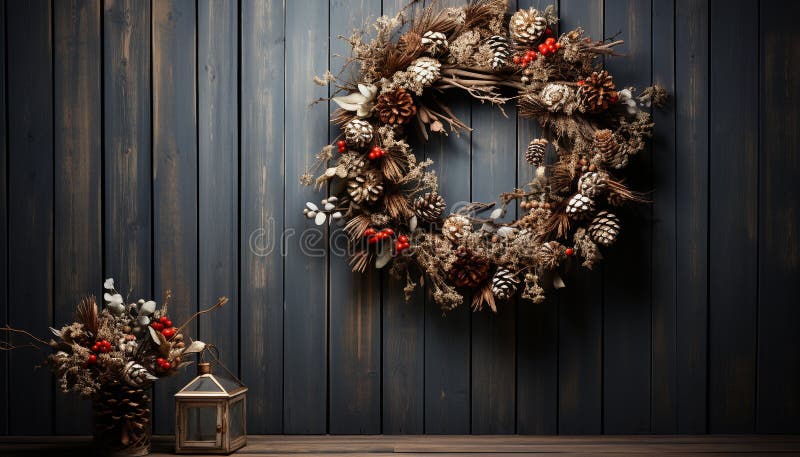 Rustic Wood Door Decor, Winter Celebration Indoors Generated by AI ...