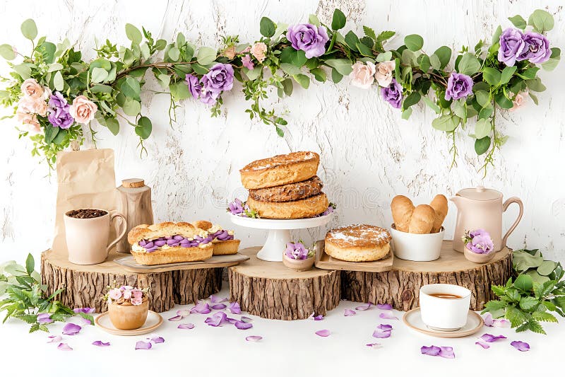 Delightful Image of a Rustic Tea Party Setting with Elegant Pastries ...