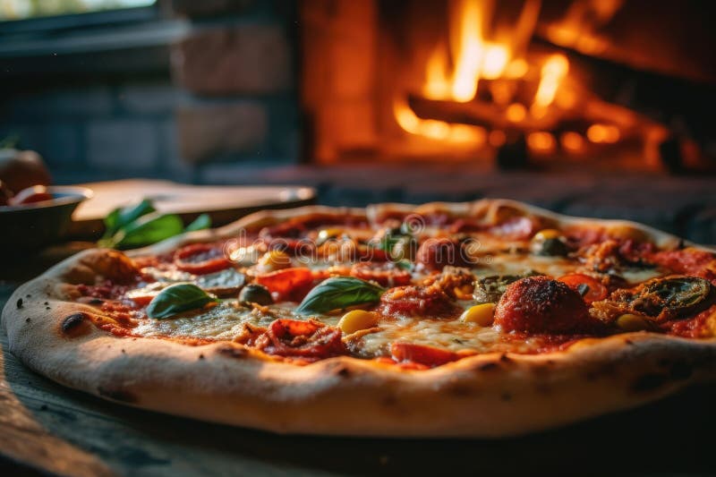 Rustic Wood-Fired Pizza stock illustration. Illustration of restaurant ...