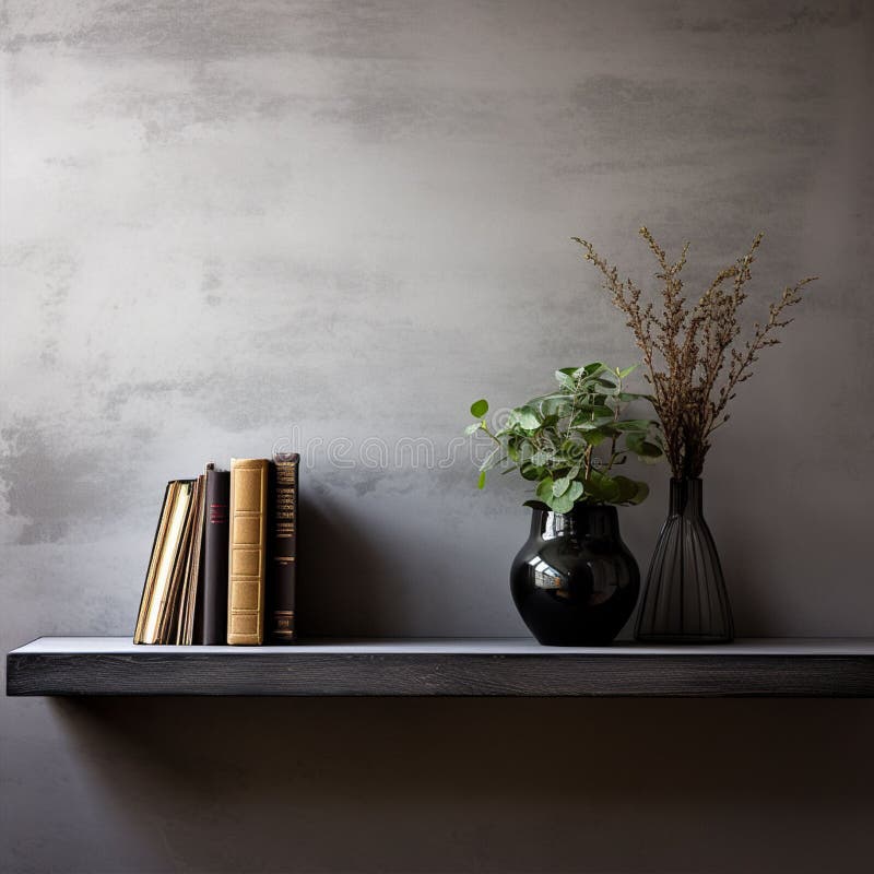 Rustic Wood Floating Shelf with Modern Black Frames with Rustic Wall ...