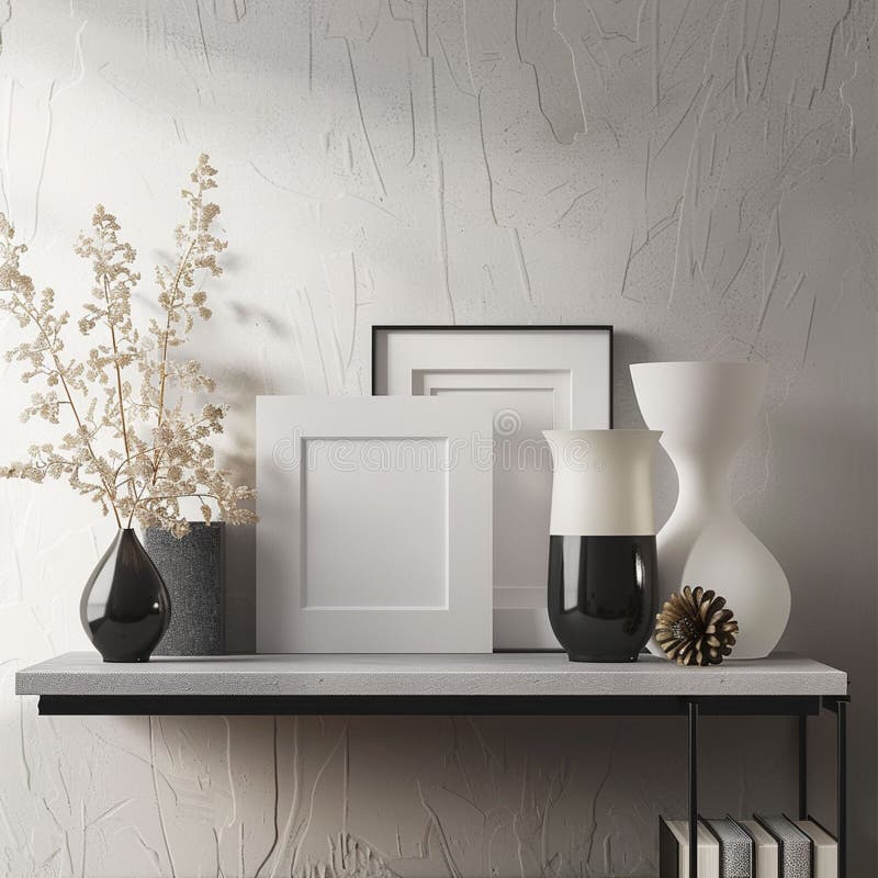 Rustic Wood Floating Shelf with Modern Black Frames with Rustic Wall ...