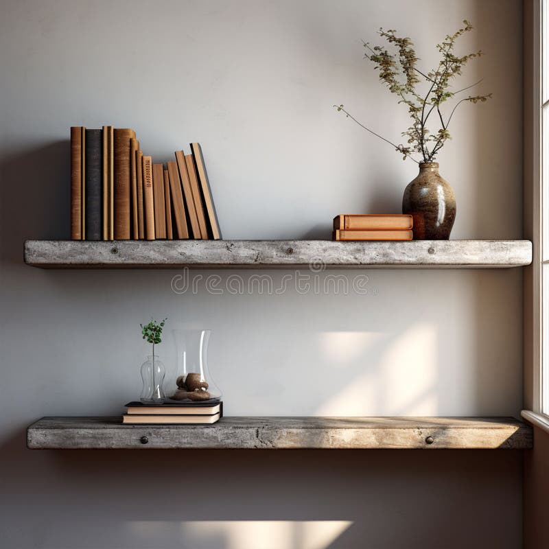 Rustic Wood Floating Shelf with Modern Black Frames with Rustic Wall ...