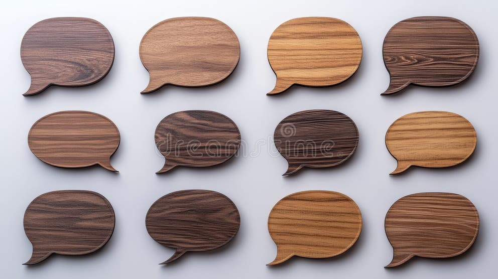 Rustic Wood Grain Speech Bubbles Set Isolated Design Elements for ...