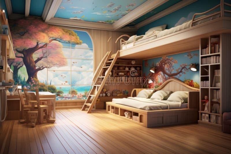 Rustic Wood Interior Kid Room. Generate Ai Stock Illustration ...