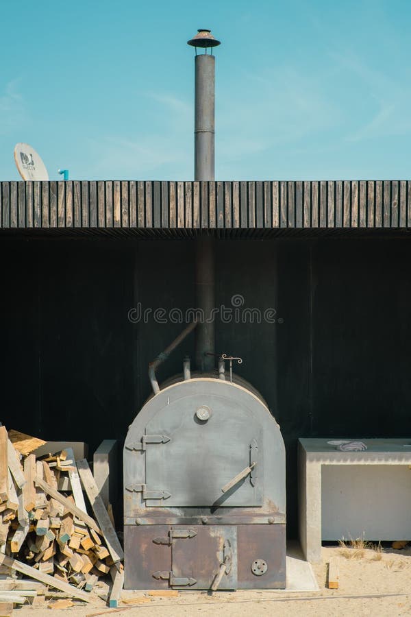 Rustic Wood Oven with Stacks of Firewood. Los Vilos, Chile Stock Image ...