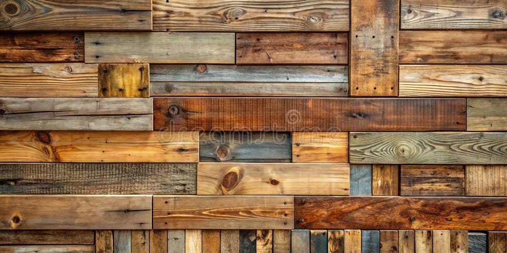 Rustic Wood Paneling a Patchwork of Reclaimed Lumber, Close-up, Texture ...