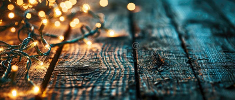 Rustic Wood Plank Background Adorned with Twinkle Lights Stock ...