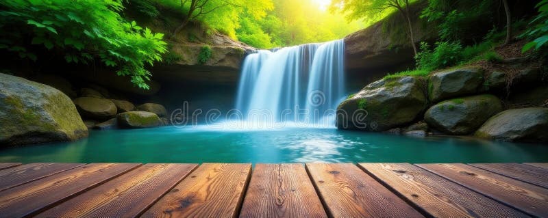 Rustic Wood Planks, Cascading Waterfall Backdrop, Greenery, Rustic ...