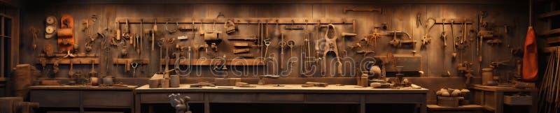 Rustic Wood Shop, Work Shop with Old Rusted Tools Hanging on the Wall ...