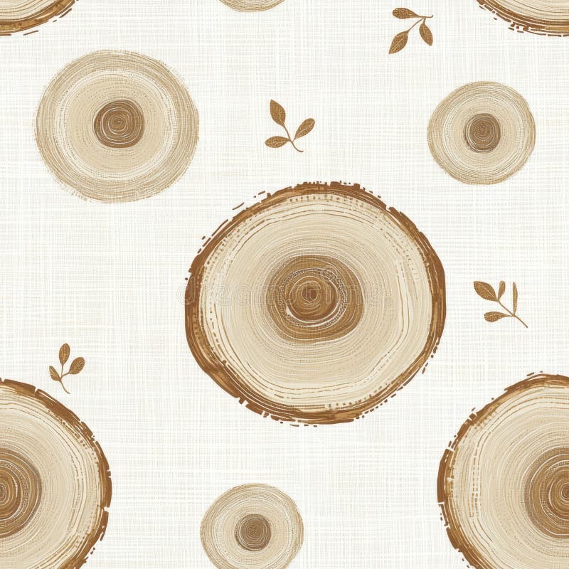 Rustic Wood Slice Pattern with Leaves on Textured Background Stock ...