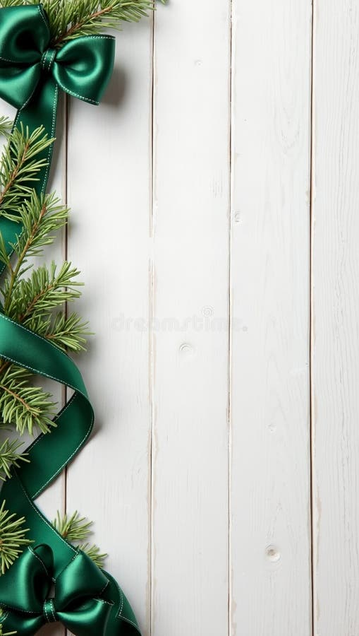Rustic Wood Surface with Green Ribbon for Holiday Themes Stock ...