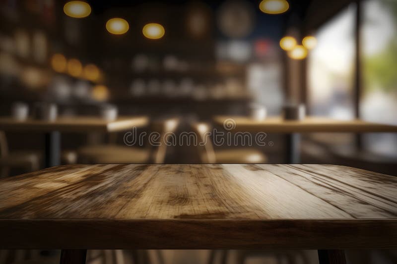 Rustic Wood Table in Cafe Setting for Your Photography Needs. Stock ...