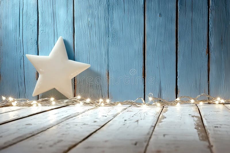 Rustic Wood Table with Christmas Decoration Featuring Stars and String ...
