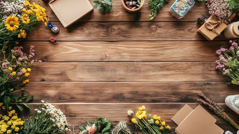 A Rustic Wood Table Displaying Springtime Crafts and DIY Kits for Sale ...