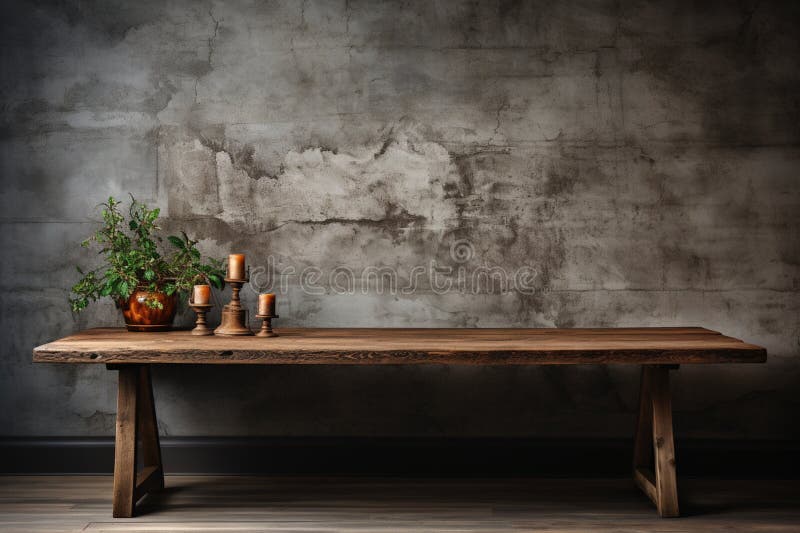 Rustic Wood Table Surface Complemented with Grunge Concrete Textured ...