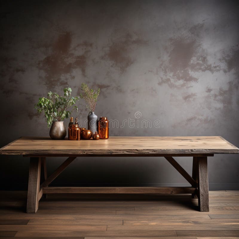 Rustic Wood Table Surface Complemented with Grunge Concrete Textured ...