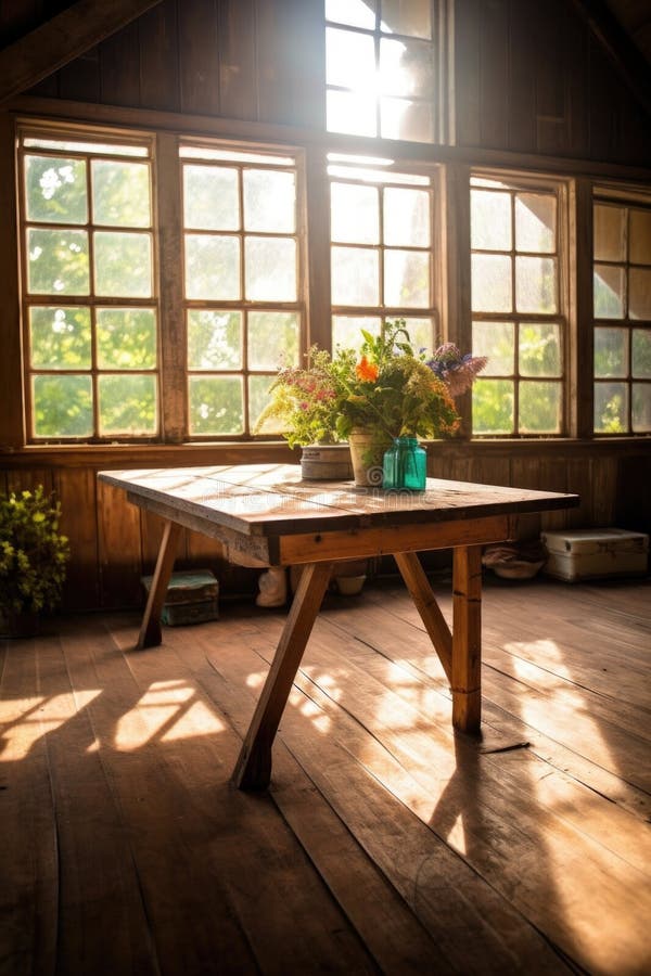 Rustic Wood Table Top with Sunlight Streaming through Stock Image ...