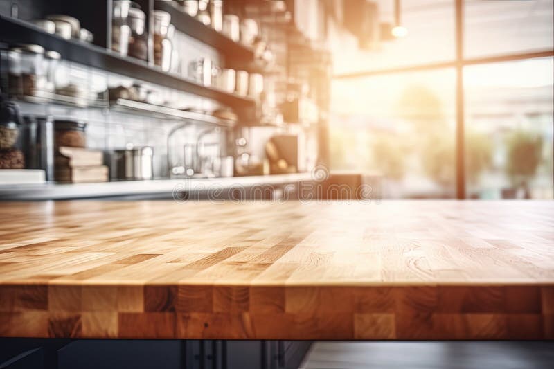 Rustic Wood Tabletop on Kitchen Counter for Product Display. Stock ...
