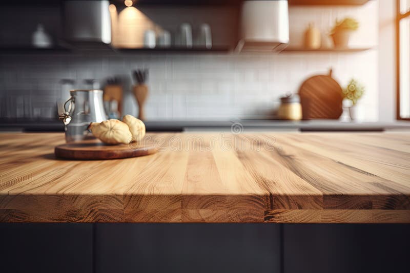 Rustic Wood Tabletop on Kitchen Counter for Product Display. Stock ...