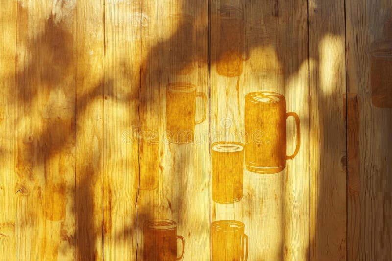 Rustic Wood Texture with Beer Glassware with Shadow, Sunny and Light ...