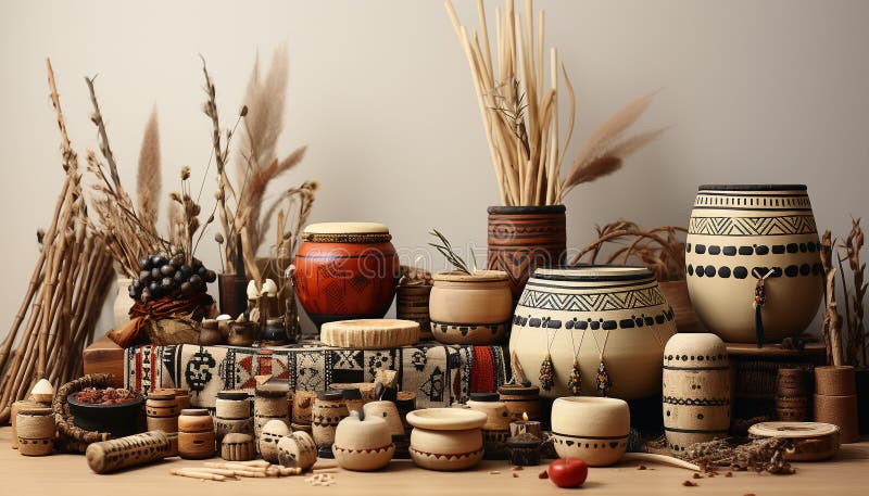 Rustic Wood Vase, Old Fashioned Pottery, Indigenous Culture Decoration ...