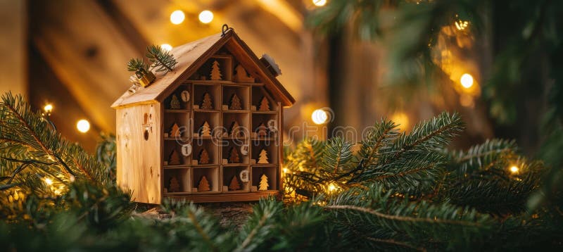Rustic Wooden Advent Calendar with Pine Branches and Warm Holiday ...
