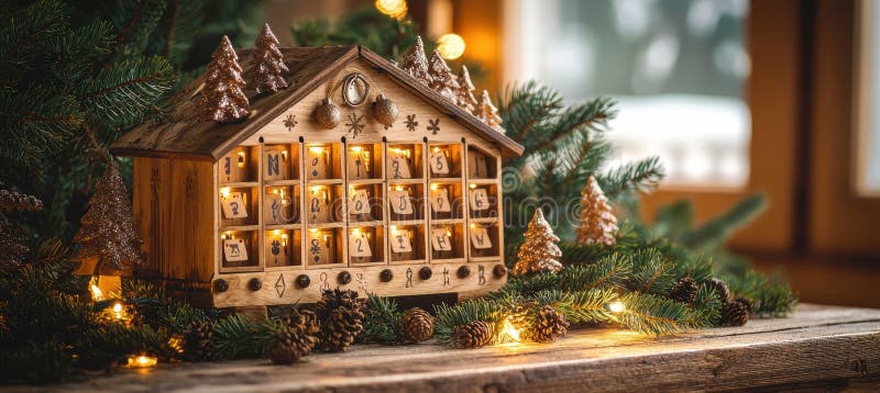 Rustic Wooden Advent Calendar with Pine Branches and Warm Holiday ...