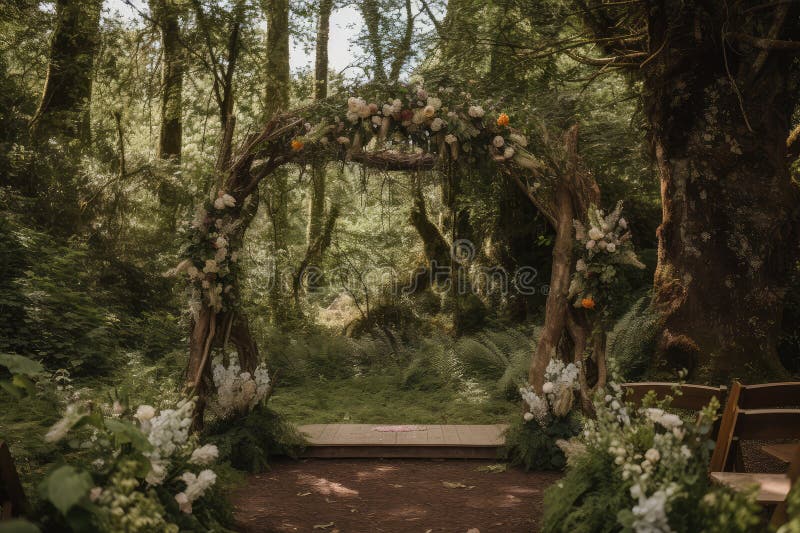 A Rustic Wooden Arch in a Lush Forest Setting Stock Image - Image of ...