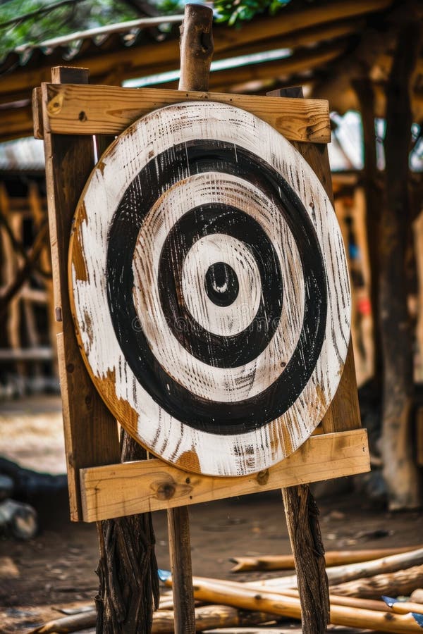Rustic Wooden Archery Target with Concentric Circles in Outdoor Setting ...