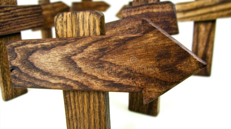 Rustic Wooden Arrow Signs Pointing in Multiple Directions on White ...