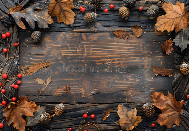 Rustic Autumn Wooden Background with Leaves Stock Illustration ...