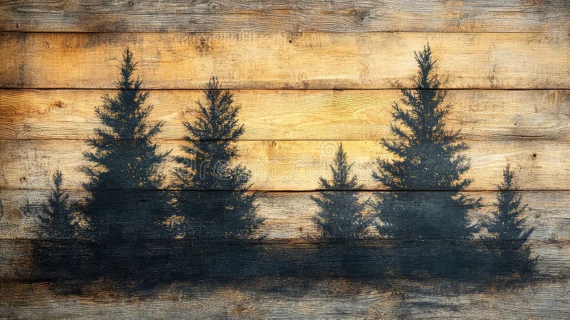 Rustic Wooden Background with Black Silhouette of Christmas Tree and ...