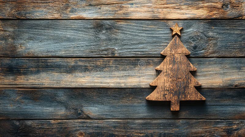 Rustic Wooden Background with Black Silhouette of Christmas Tree and ...