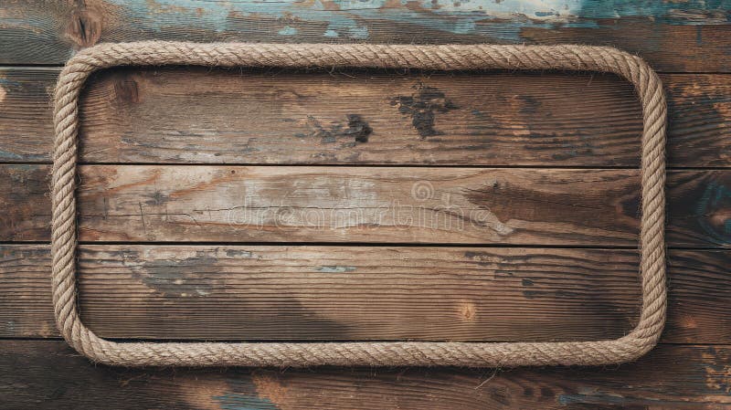 Rustic Wooden Background Framed with Nautical Rope on Weathered Wood ...