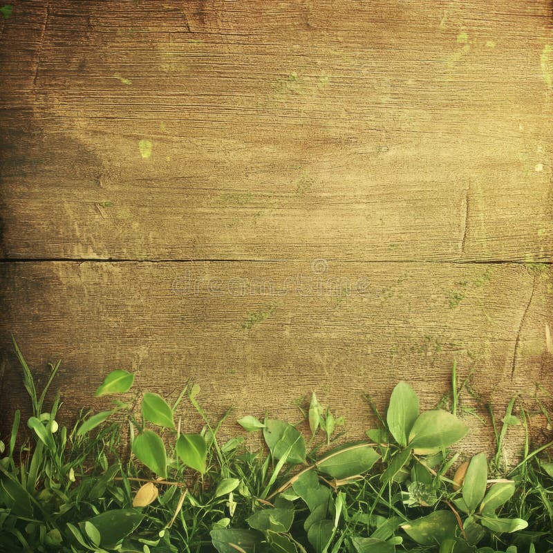 Rustic Wooden Background with Greenery Border Stock Illustration ...